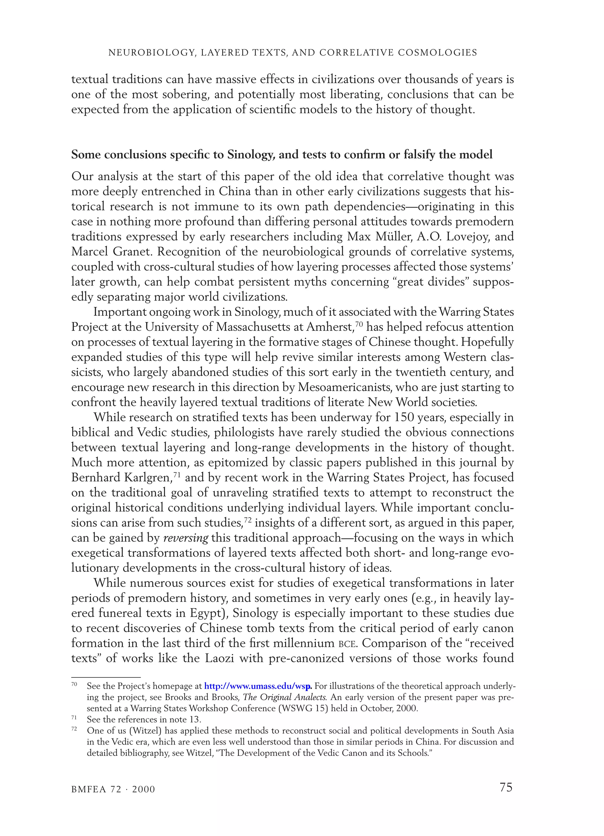 Neurobiology Layered Texts And Correlative Cosmologies — A Cross Cultural Framework For