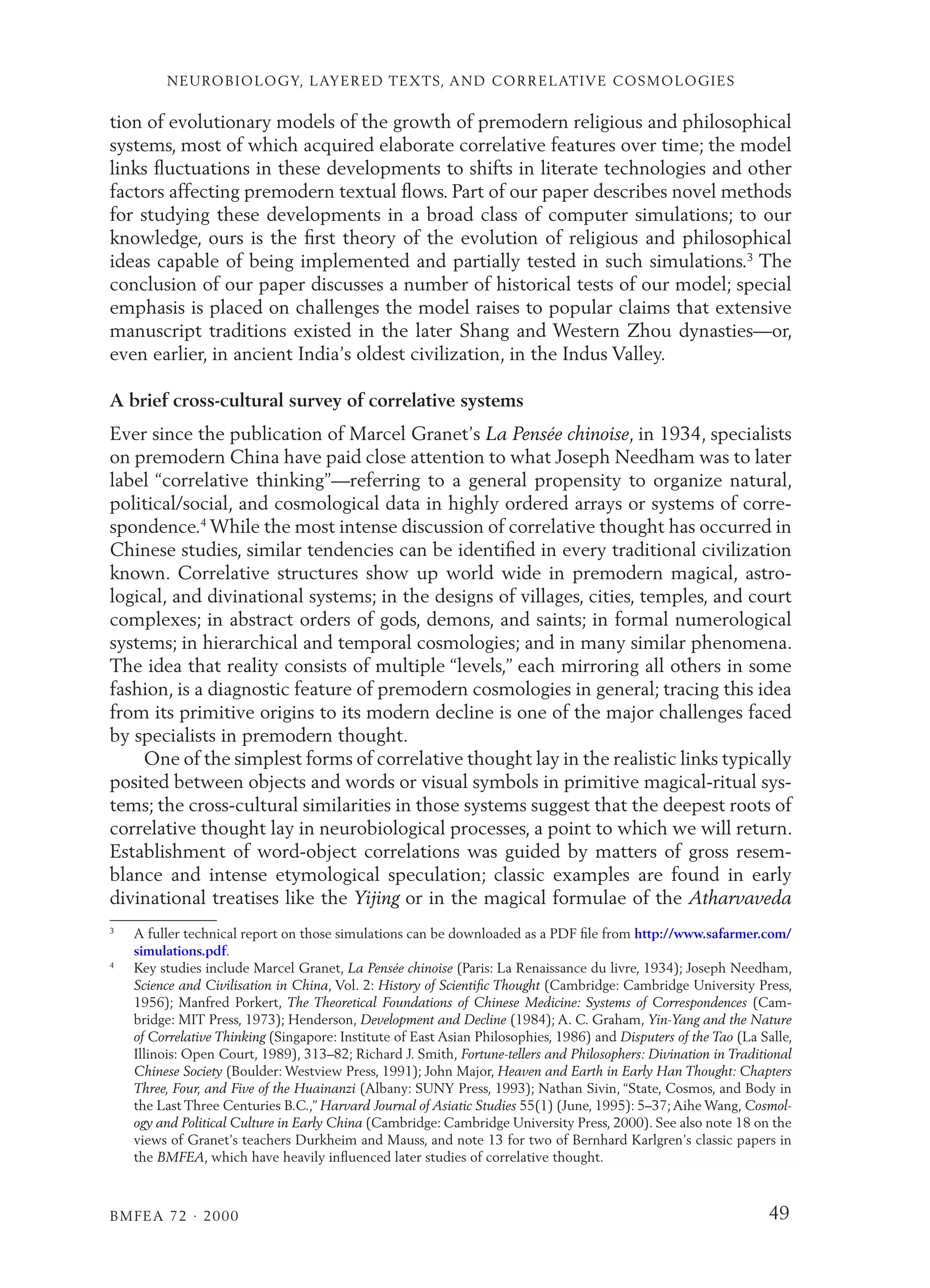 Neurobiology Layered Texts And Correlative Cosmologies — A Cross Cultural Framework For