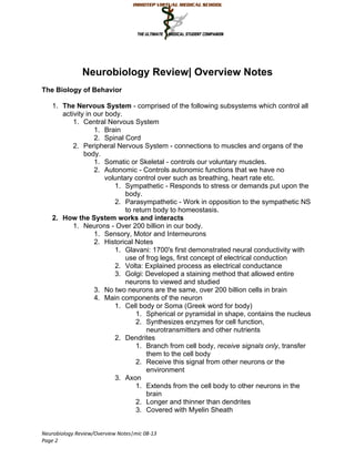 IVMS Neurobiology Review | Overview Notes | PDF