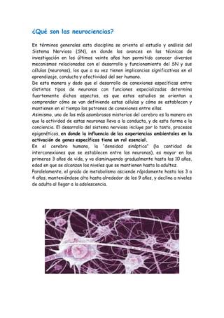 Neurociencias y desarrollo temprano | DOC