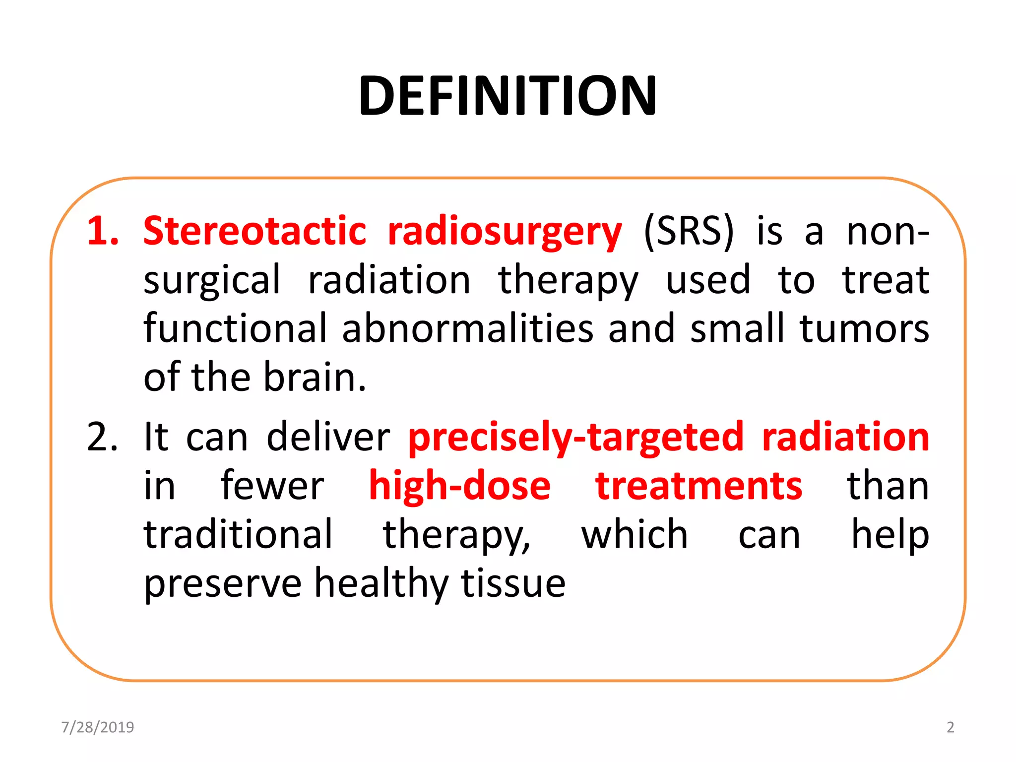 OVERVIEW OF SRS/SRT IN BRAIN TUMORS | PPTX