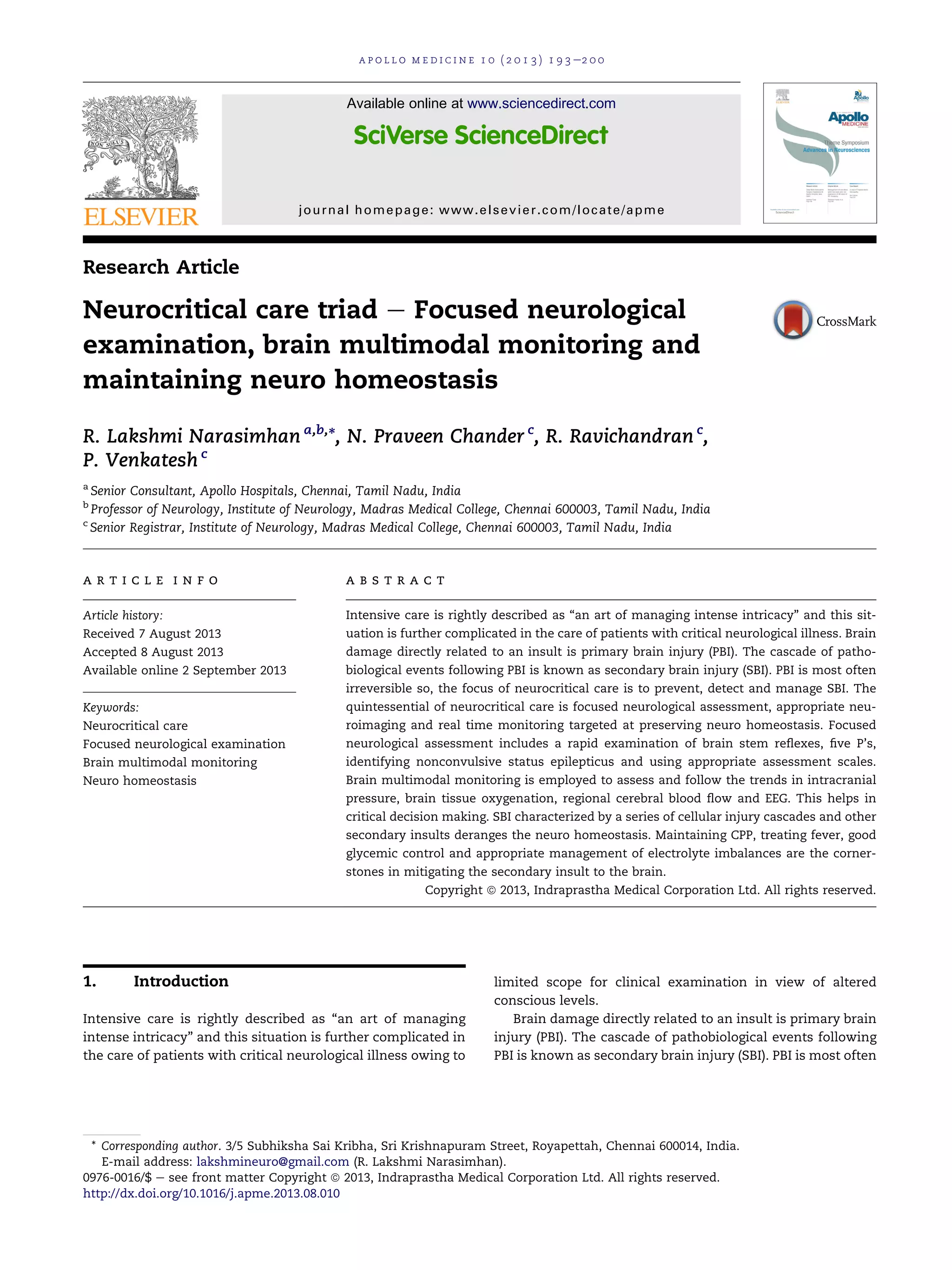Neurocritical Care Triad - Focused Neurological Examination, Brain ...