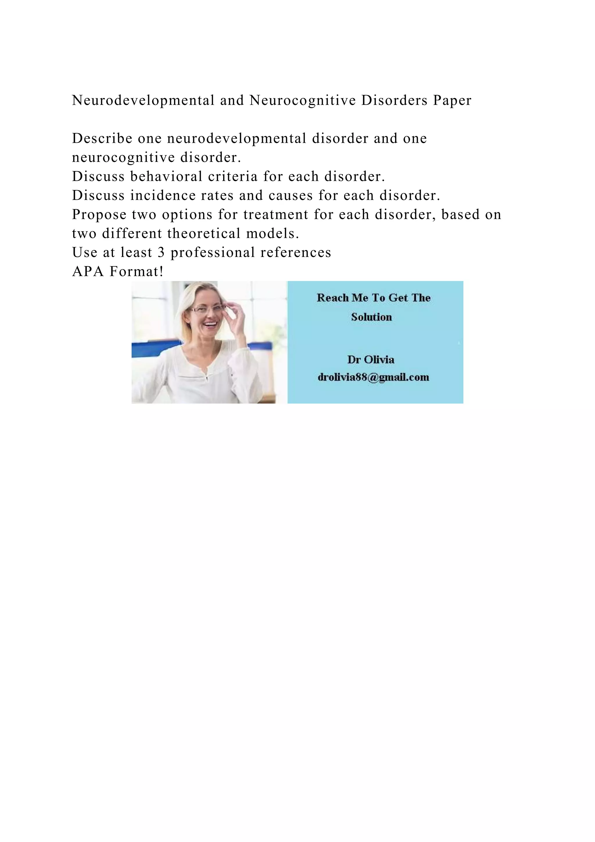 Neurodevelopmental and Neurocognitive Disorders PaperDescribe on.docx