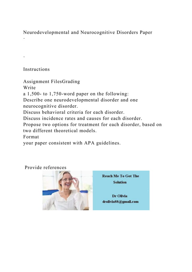 Neurodevelopmental and Neurocognitive Disorders Paper··I.docx