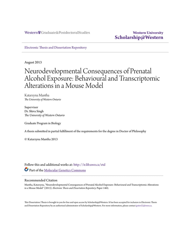 Neurodevelopmental consequences of prenatal alcohol exposure behavioural and transcriptomic ...