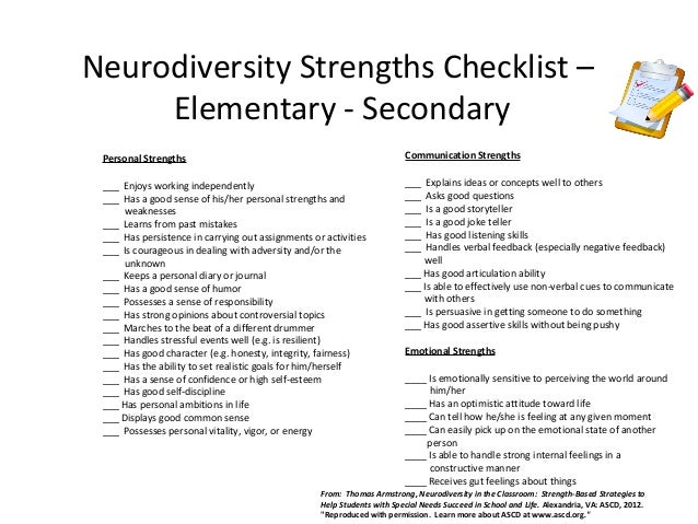 Neurodiversity Strengths Checklists