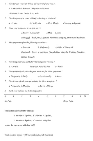 Neurogenic Claudication Questionnaire | PDF | Diseases and Conditions ...