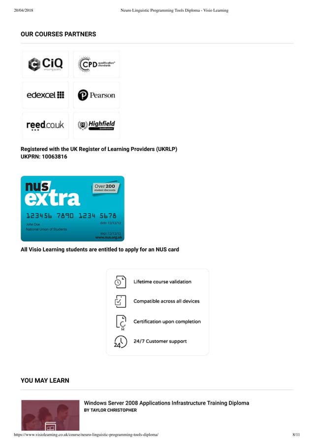 Neuro linguistic programming tools diploma -Visio Learning | PDF