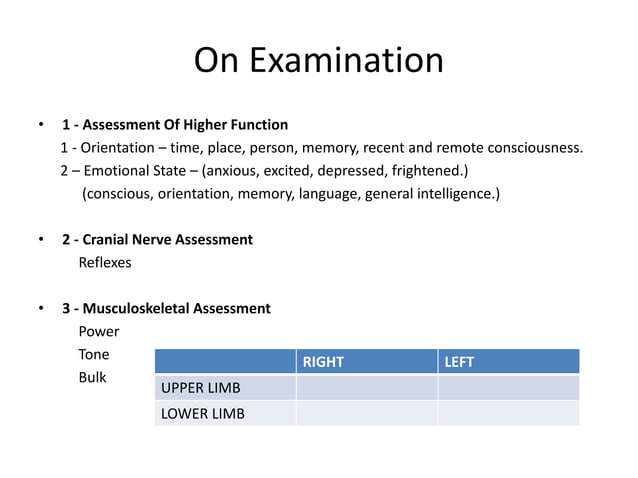 Neurological Assessment (1).pptx physiotherapy | PPTX | Brain and Nervous System Disorders ...