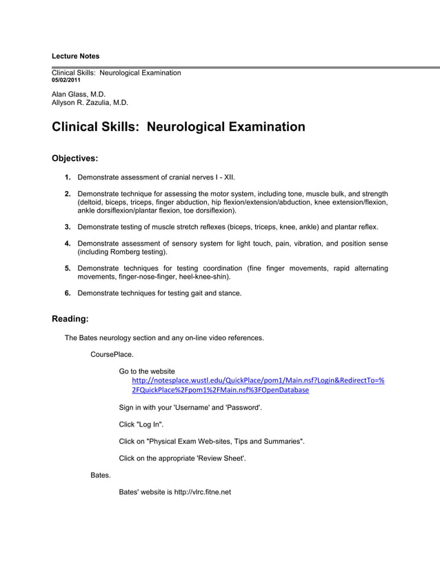 Neurological exam lecture_notes | PDF | Brain and Nervous System ...