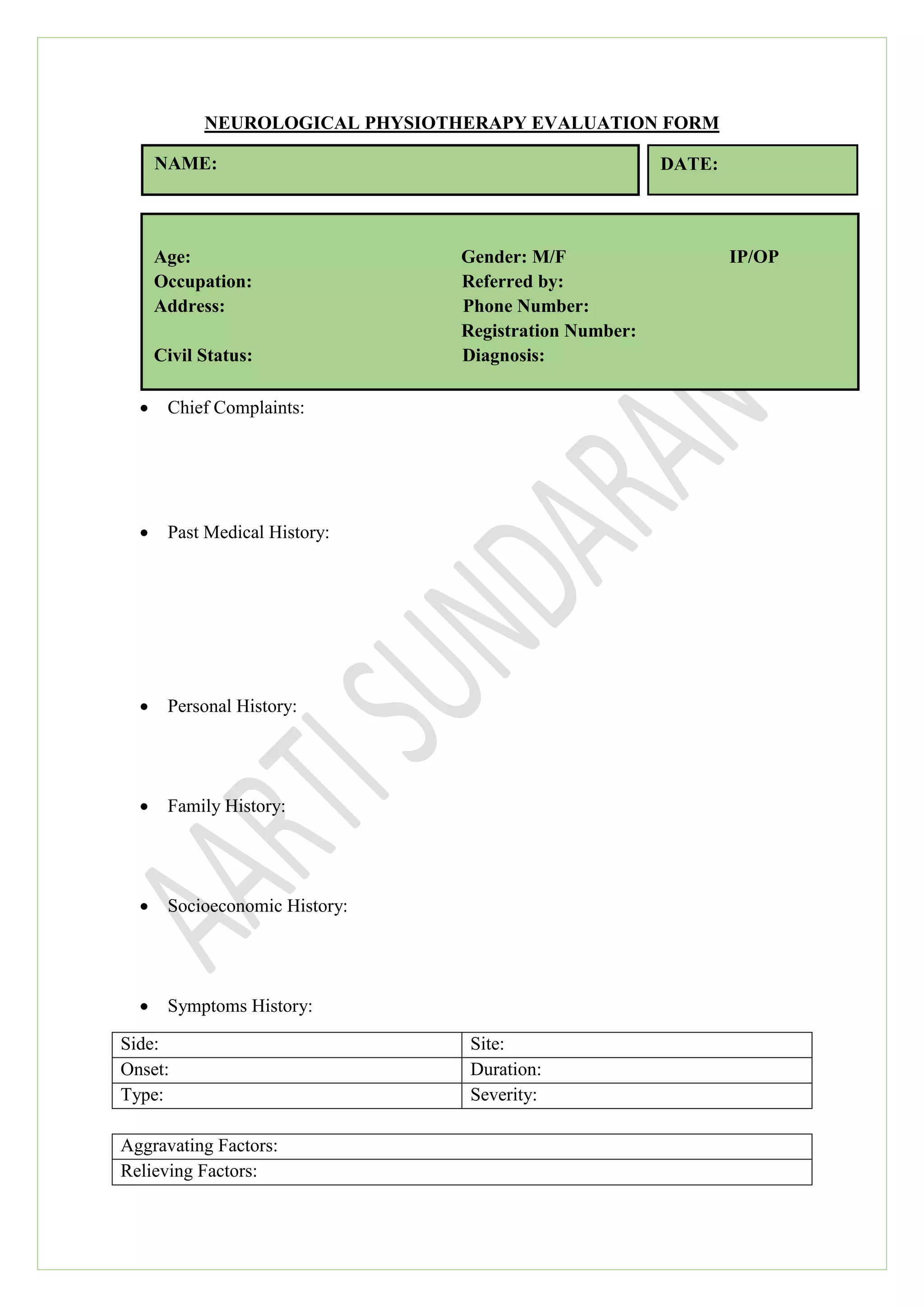 Neurological physiotherapy evaluation form | PDF