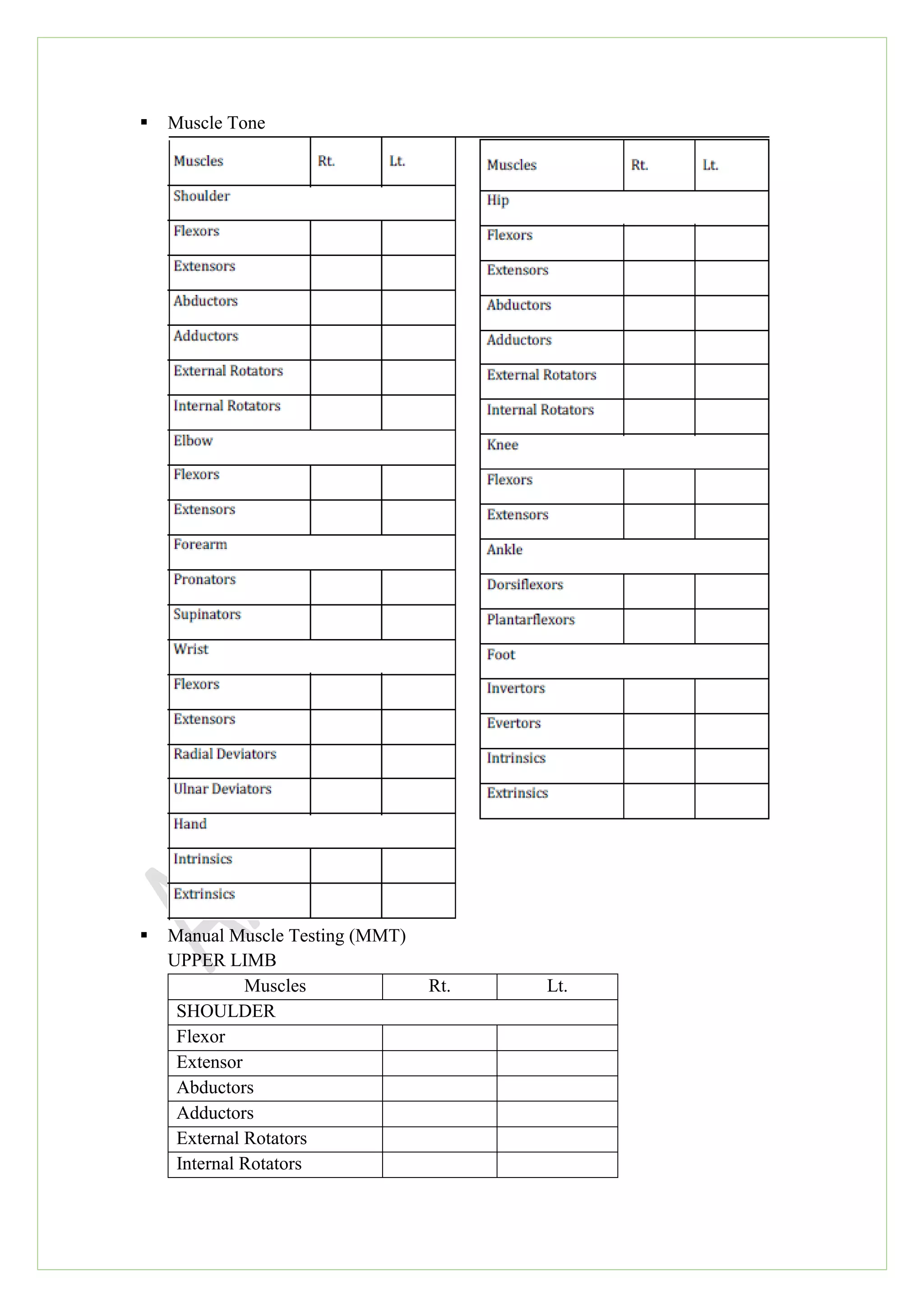 Neurological physiotherapy evaluation form | PDF