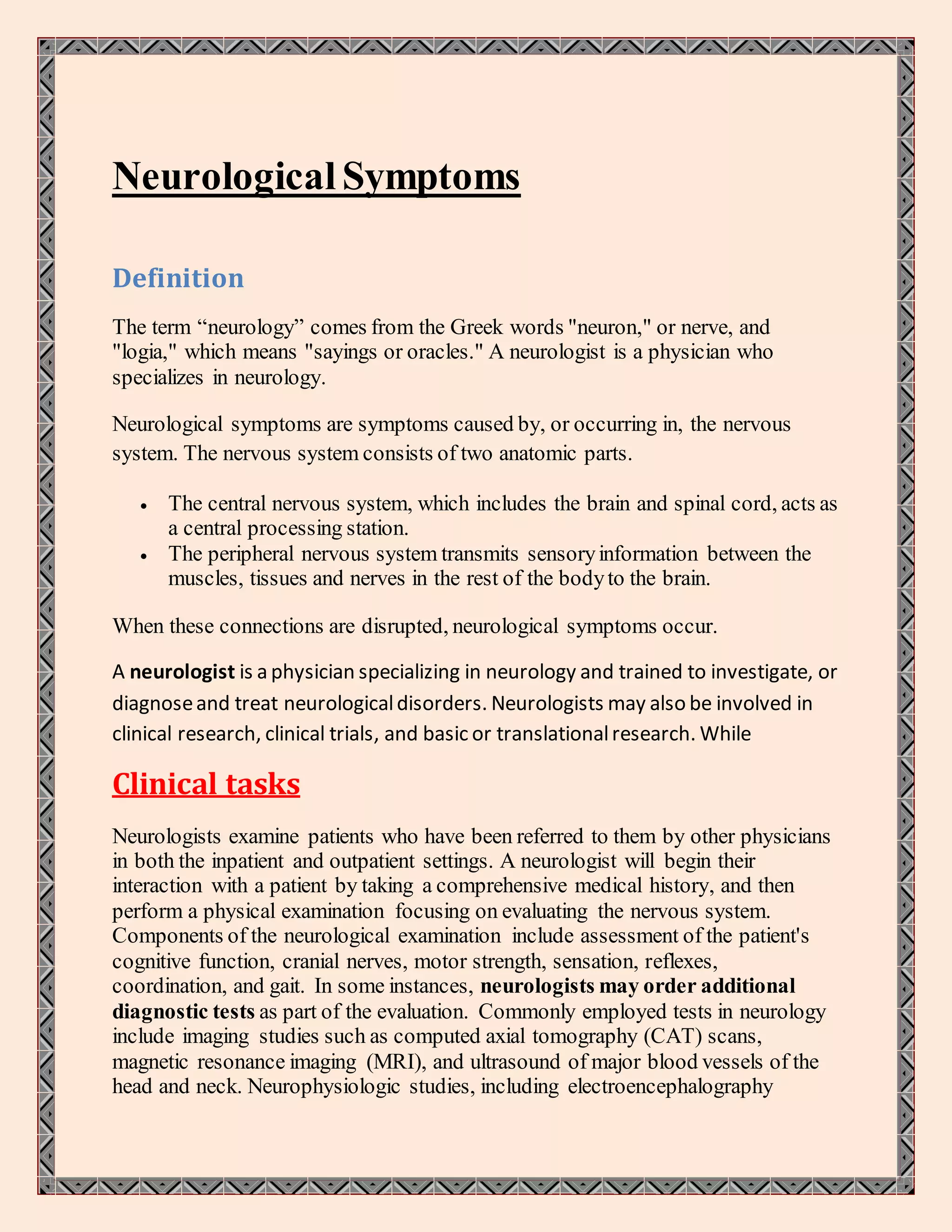 Neurological symptoms | DOCX