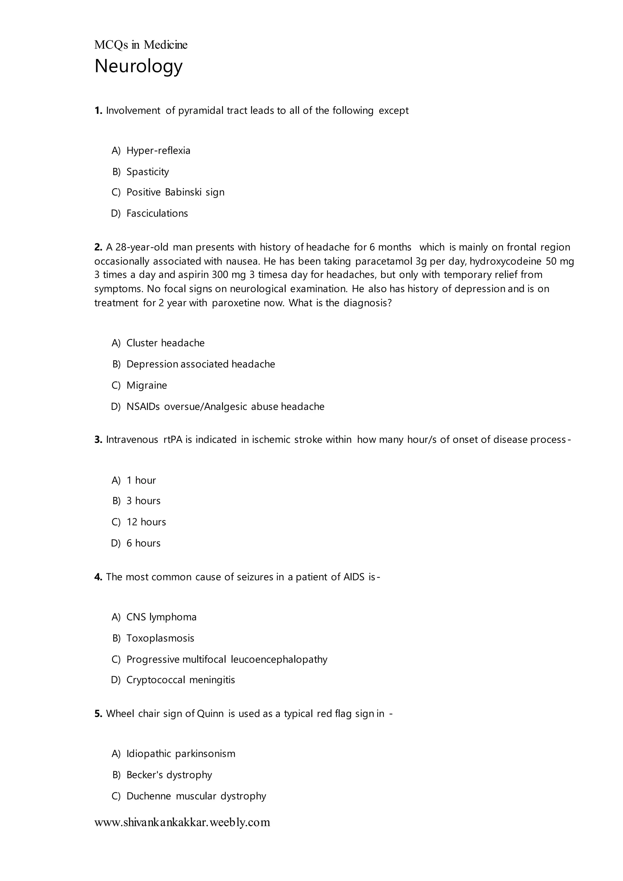 Neurology mcq test | DOCX