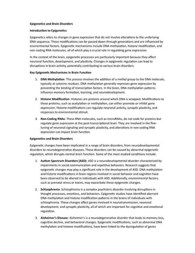 Key Epigenetic Mechanisms in Brain Function | PDF