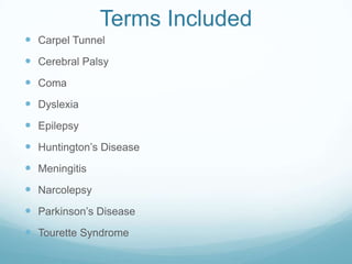 Neurology terms | PPTX | Brain and Nervous System Disorders | Diseases ...