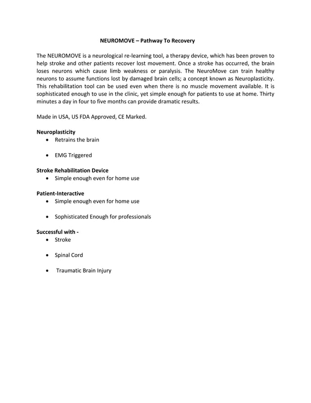 Neuromove – pathway to recovery | DOCX | Death, Injury, or Military ...