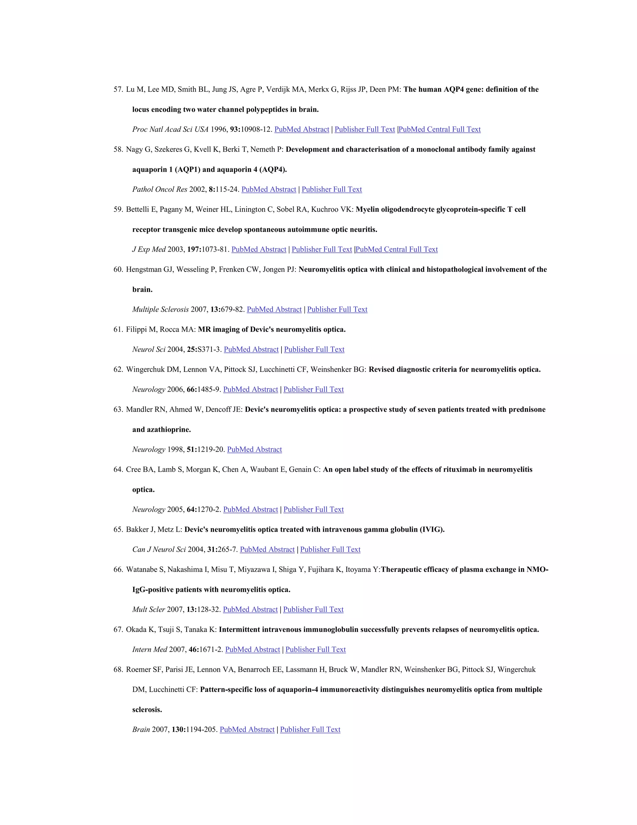 Neuromyelitis optica pathogenesis and aquaporin 4 | PDF | Brain and Nervous System Disorders ...