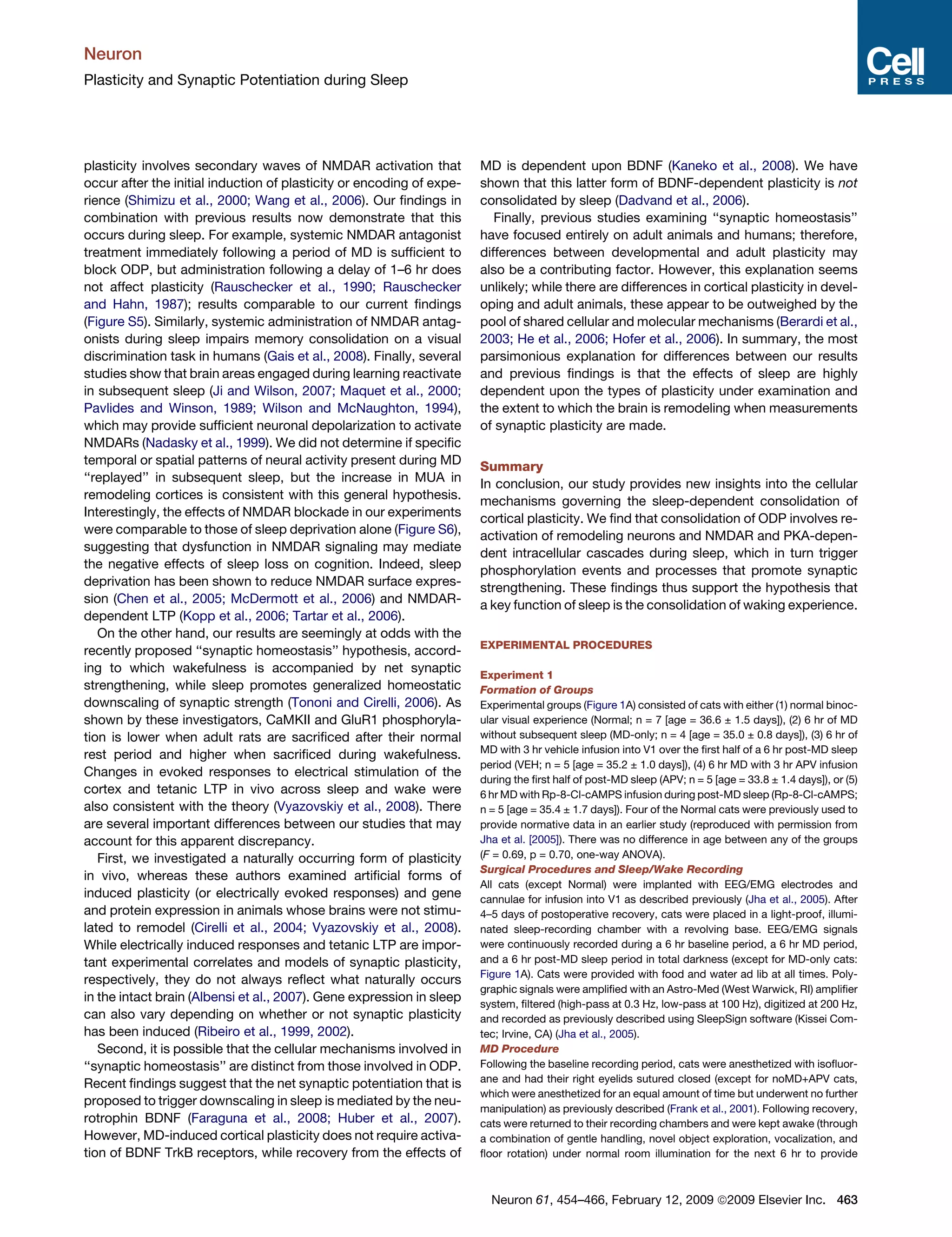 Aton et al., Neuron, 2009 - Mechanisms of Sleep-Dependent Consolidation of Cortical Plasticity | PDF
