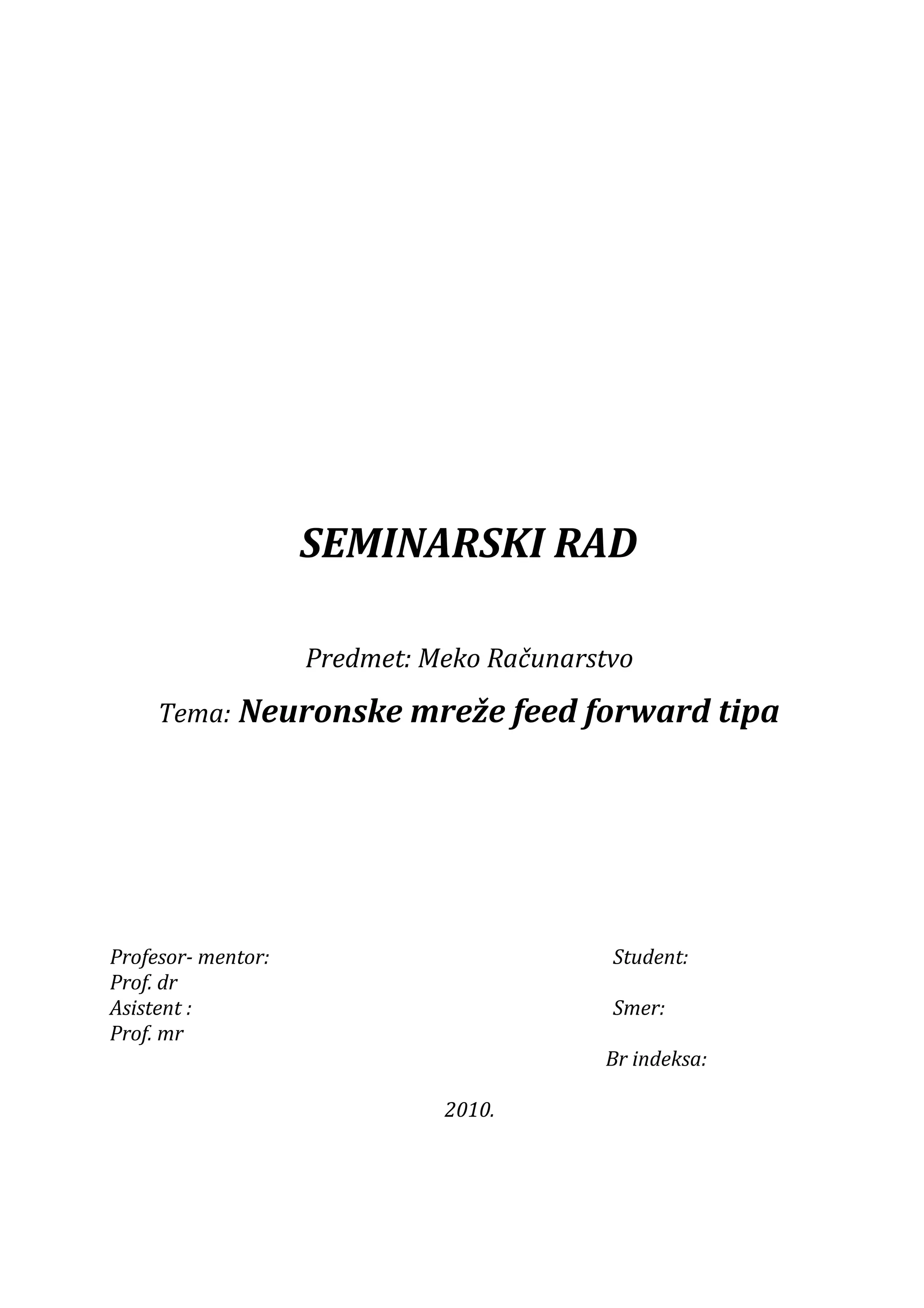 Neuronske mreze feed forward tipa | DOC