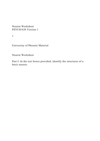 Neuron Worksheet Psych630 Version 1 1 University Docx