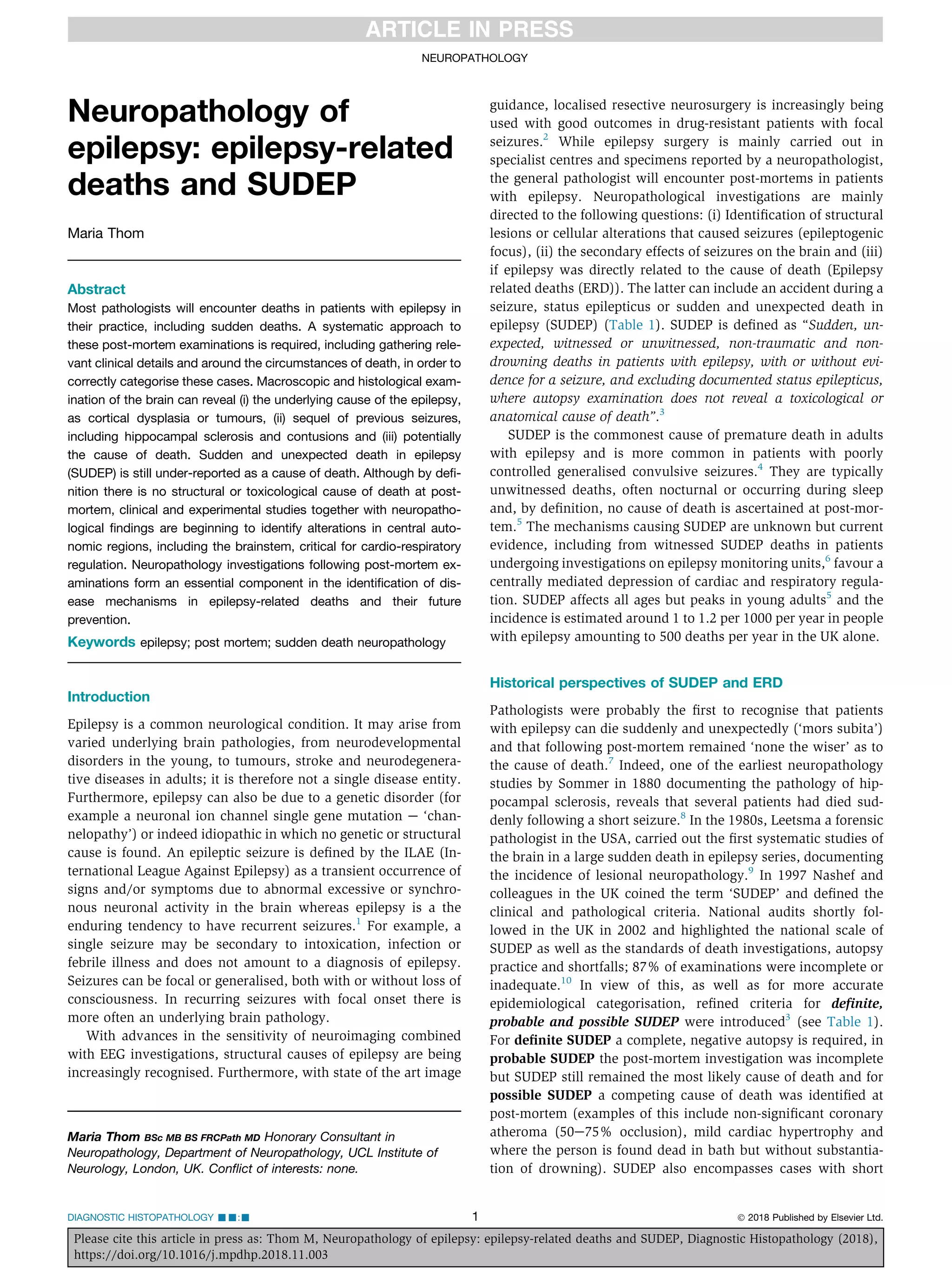 Neuropathology of epilepsy epilepsy related deaths and sudep | PDF