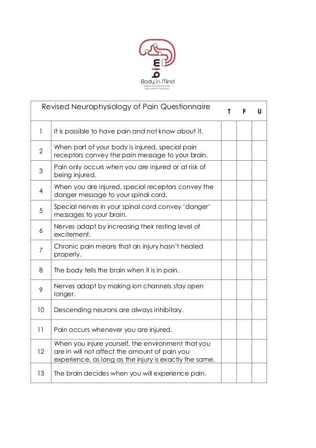 Neurophysiology Of Pain Questionnaire