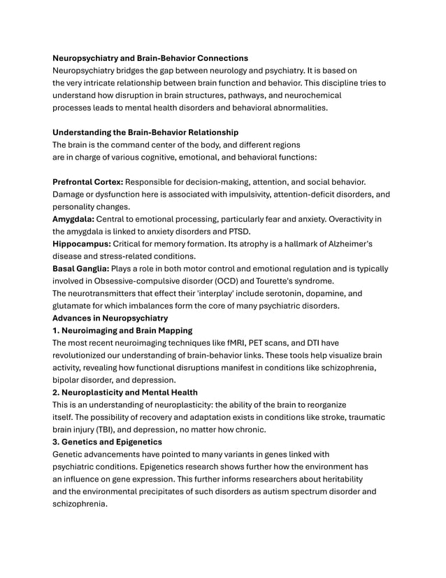 Neuropsychiatry and Brain-Behavior Connections | PDF