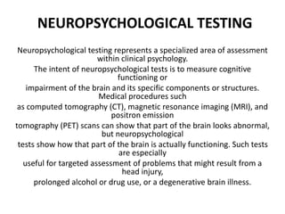 Neuropsychological Assessment in Psychology | PPTX