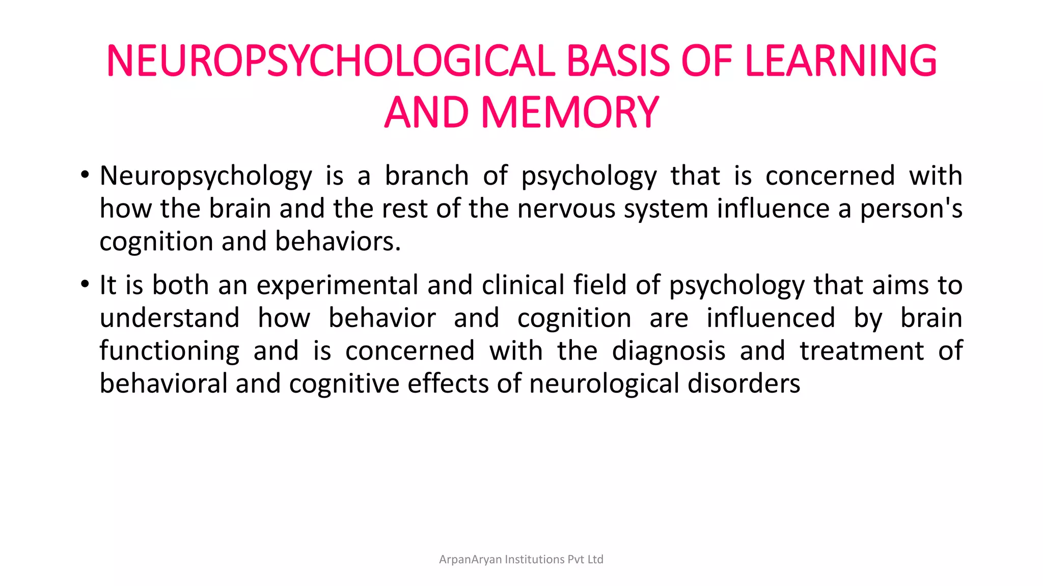 Neuropsychology learning and memory | PDF