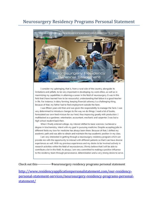 Neurosurgery Residency Programs Personal Statement | PDF