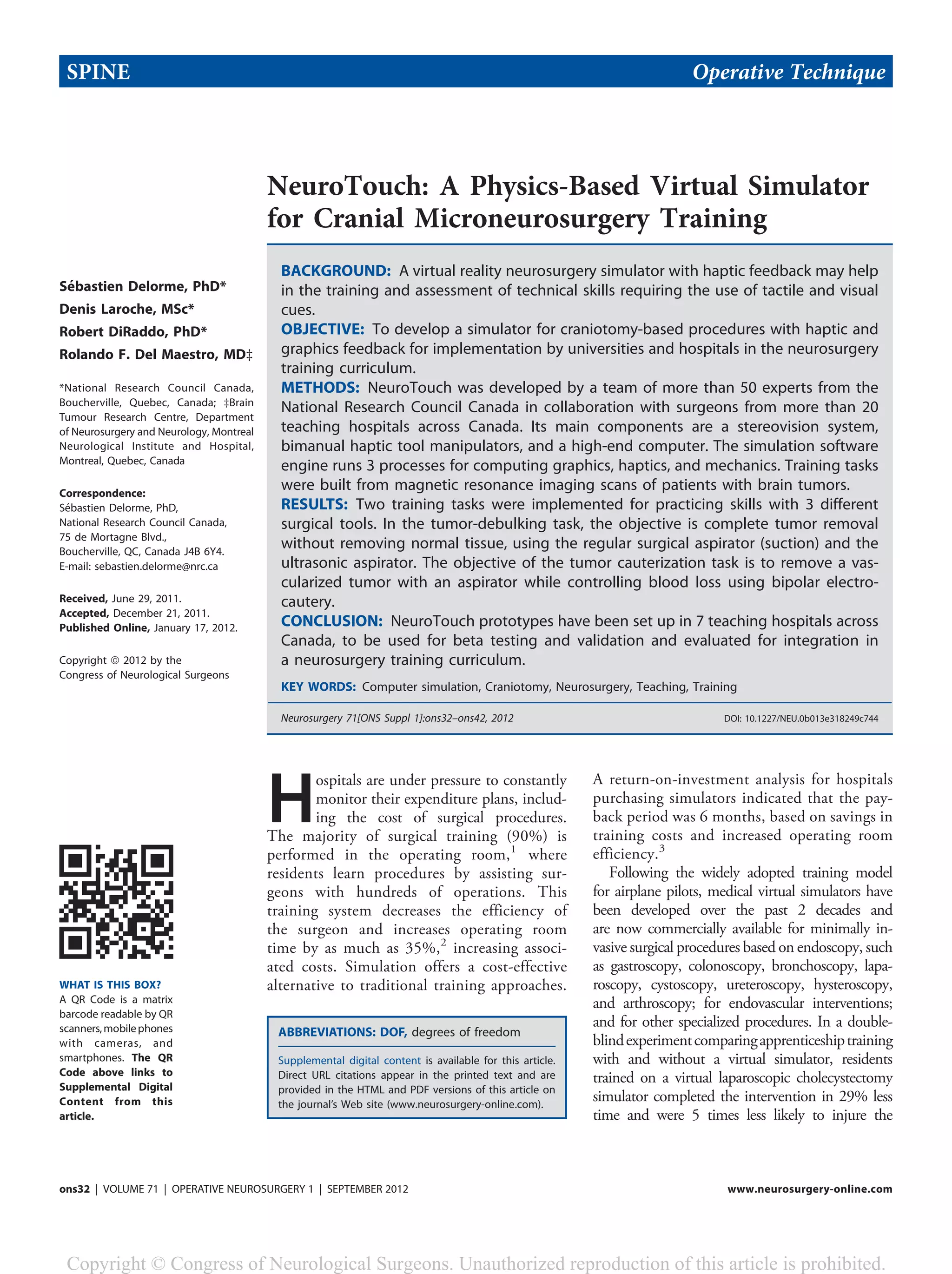 NeuroTouch: A Physics-Based Virtual Simulator for Cranial ...