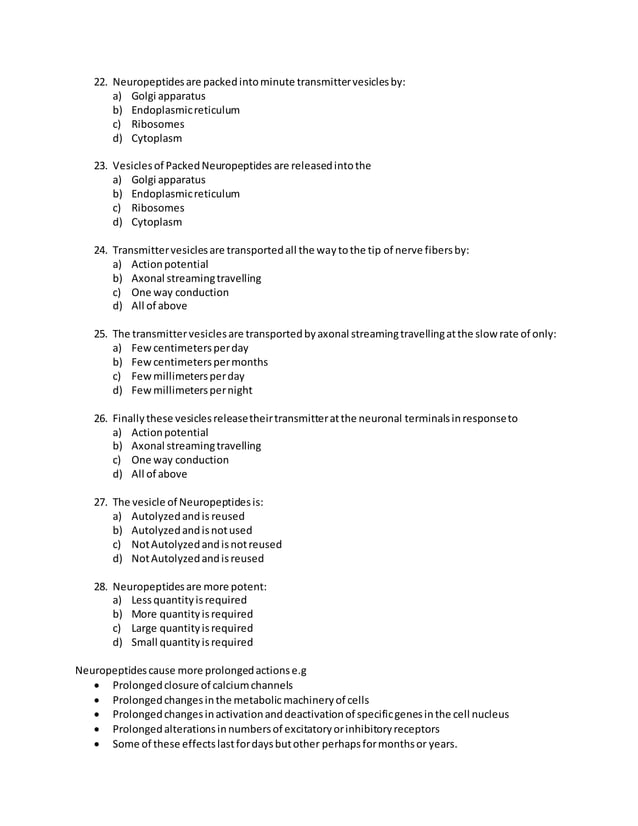 MCQs Neurotransmitters And Neuropeptides | DOCX