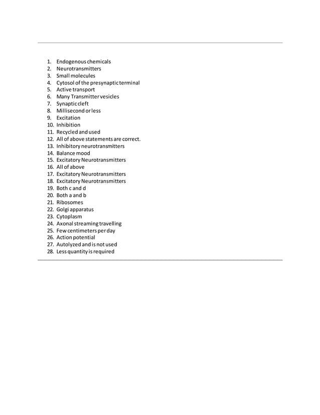 MCQs Neurotransmitters And Neuropeptides | DOCX