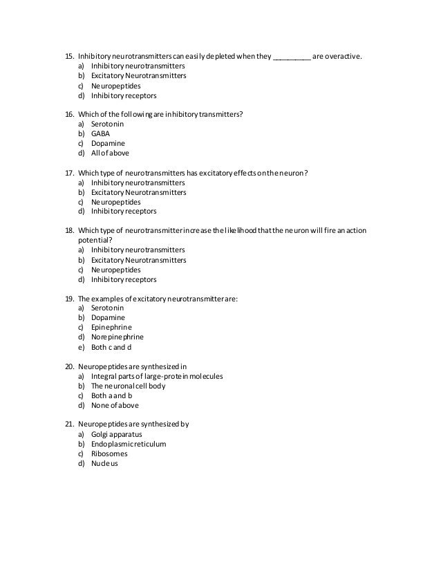 MCQs Neurotransmitters And Neuropeptides