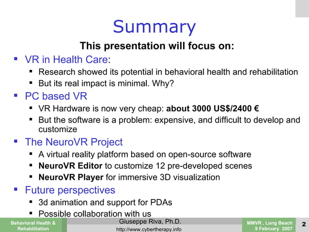 NeuroVR: Open Source VR toolkit for Behavioral Healthcare and ...