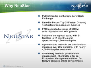 NeuStar's UltraDNS & Webmetrics Presentation_July2009sv | PPT