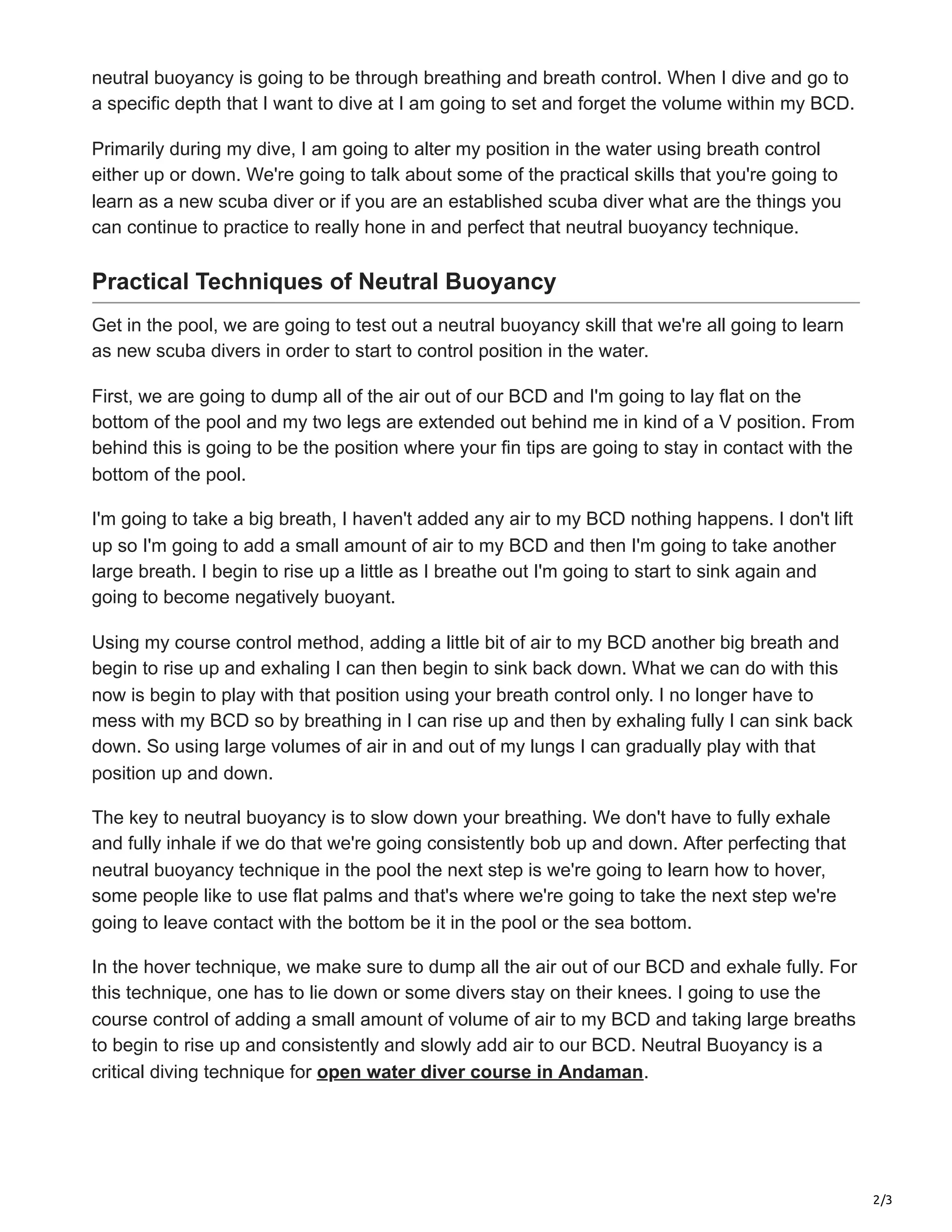 What is Neutral Buoyancy in recreational scuba diving | PDF