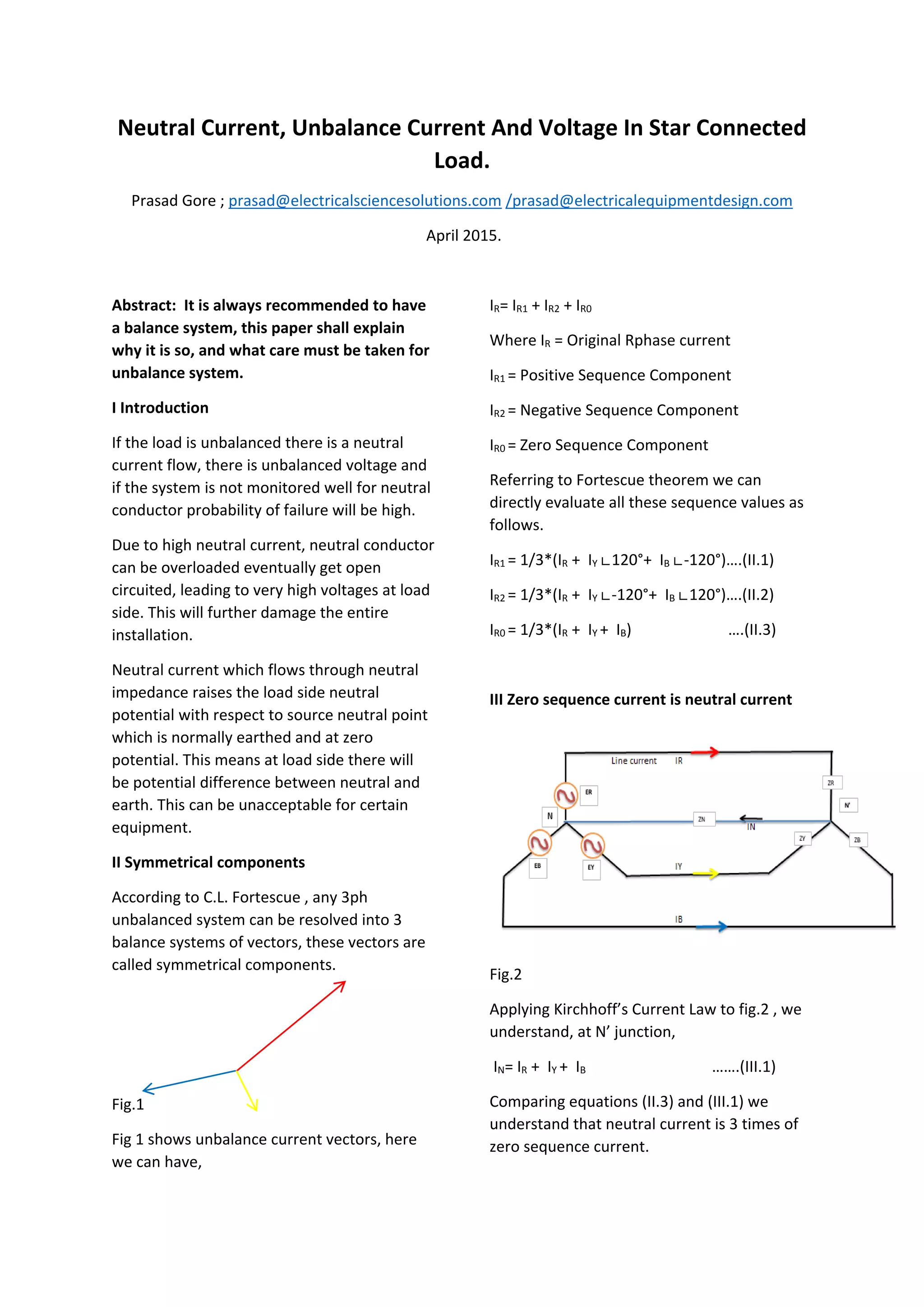 Neutral current, unbalance system and neutral earth voltage | PDF