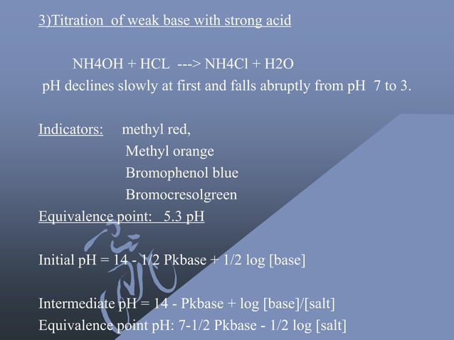 Neutralization curves in acid base analytical titrations, indicators ...