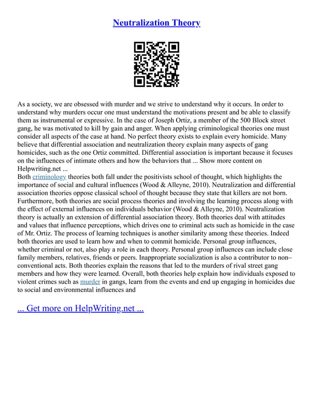 Neutralization Theory | PDF | Crime & Harmful Acts to Individuals ...