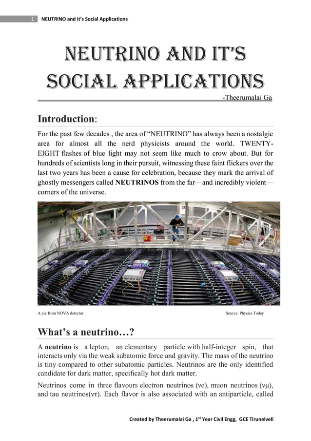 Abstract - Neutrino and its apps by G@T | PDF | Physics | Science