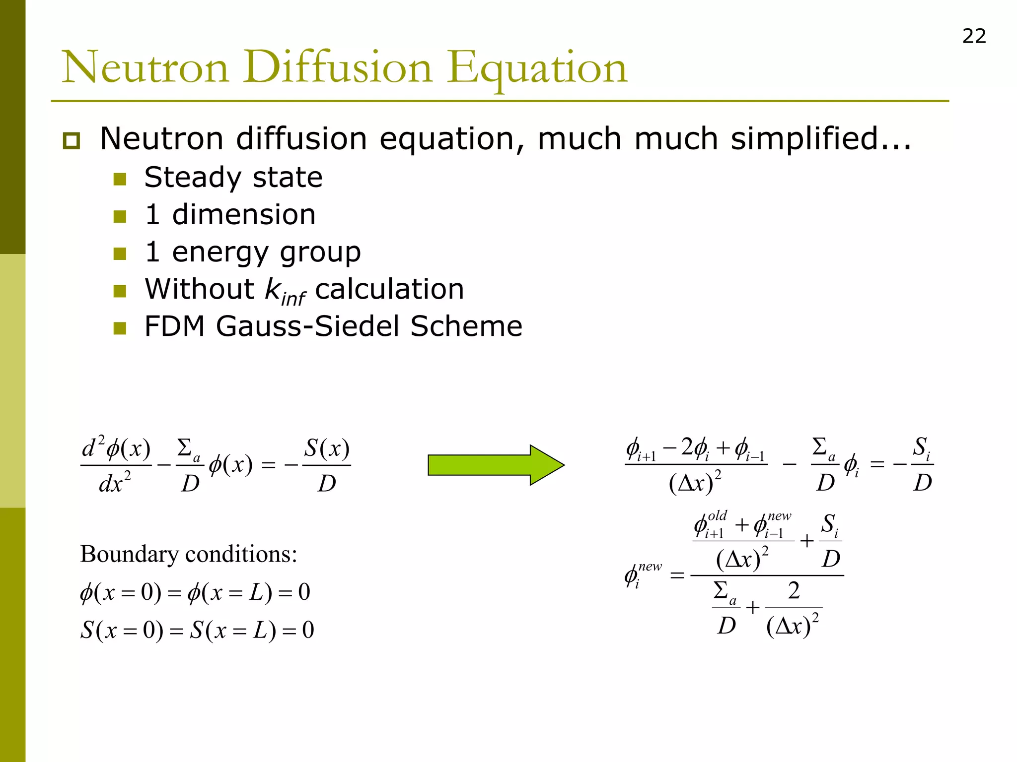 Solution of simplified neutron diffusion equation by FDM | PPT