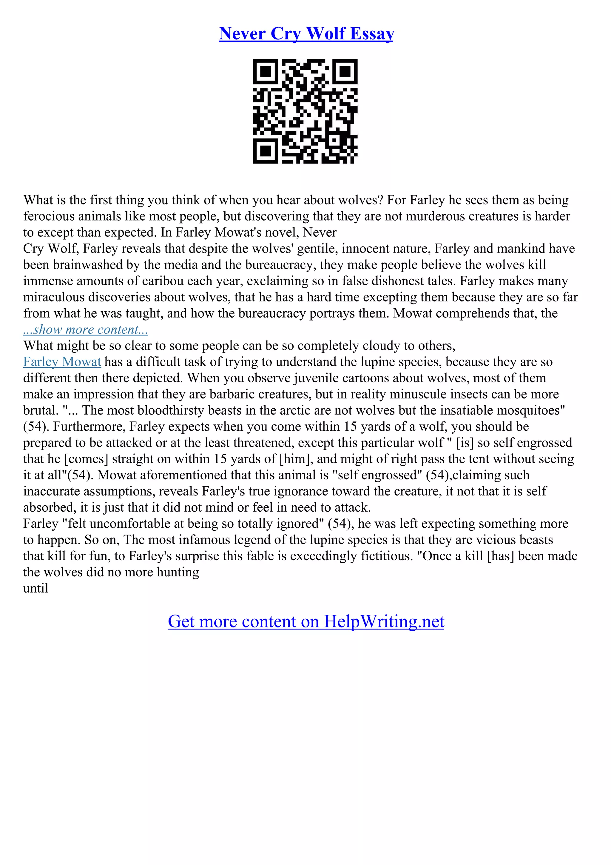Never Cry Wolf Essay | PDF