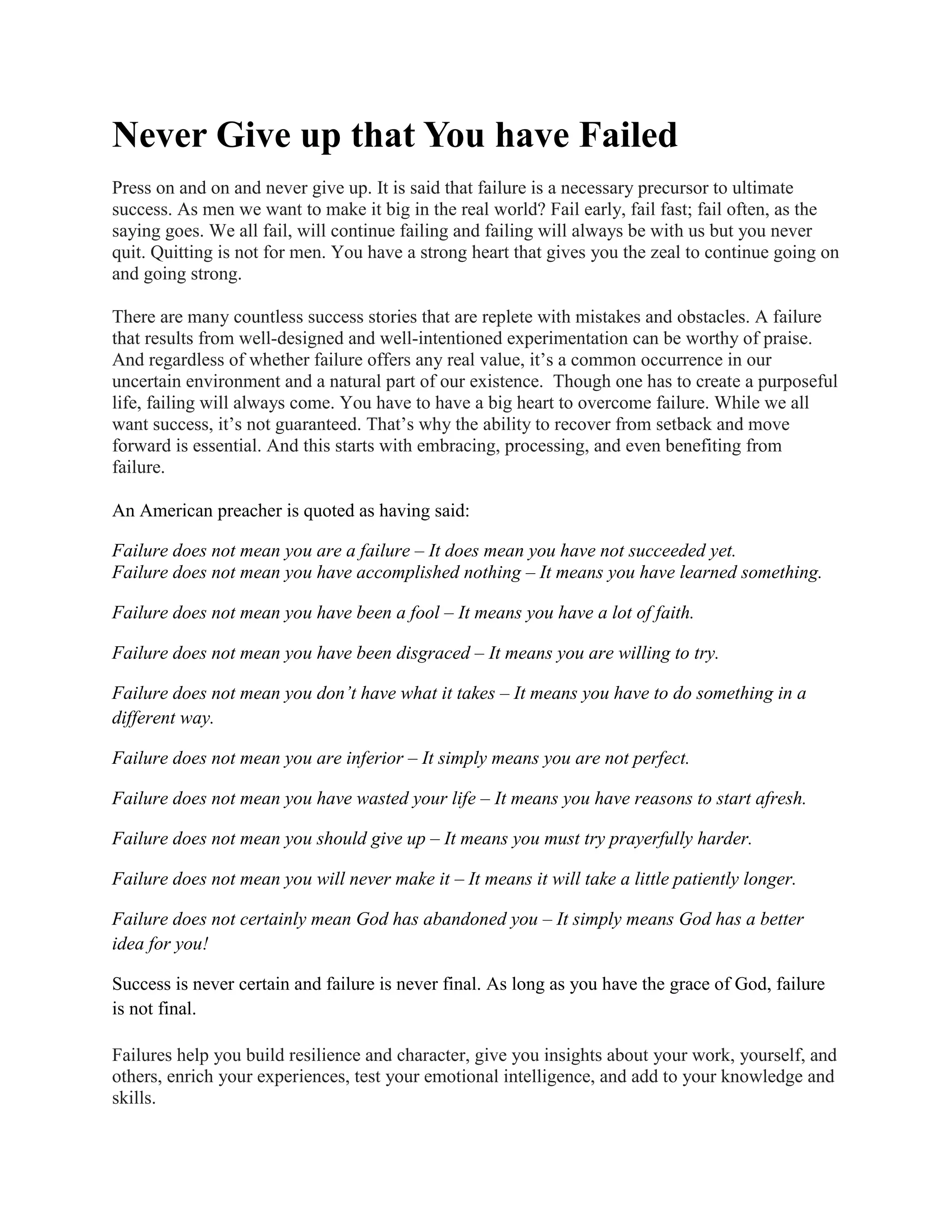 Never Give up in Failure | DOCX