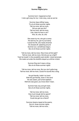 Summer Nights Lyrics