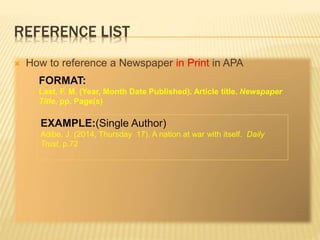 Proper Citation and Referencing for Newspapers and Magazines | PPTX