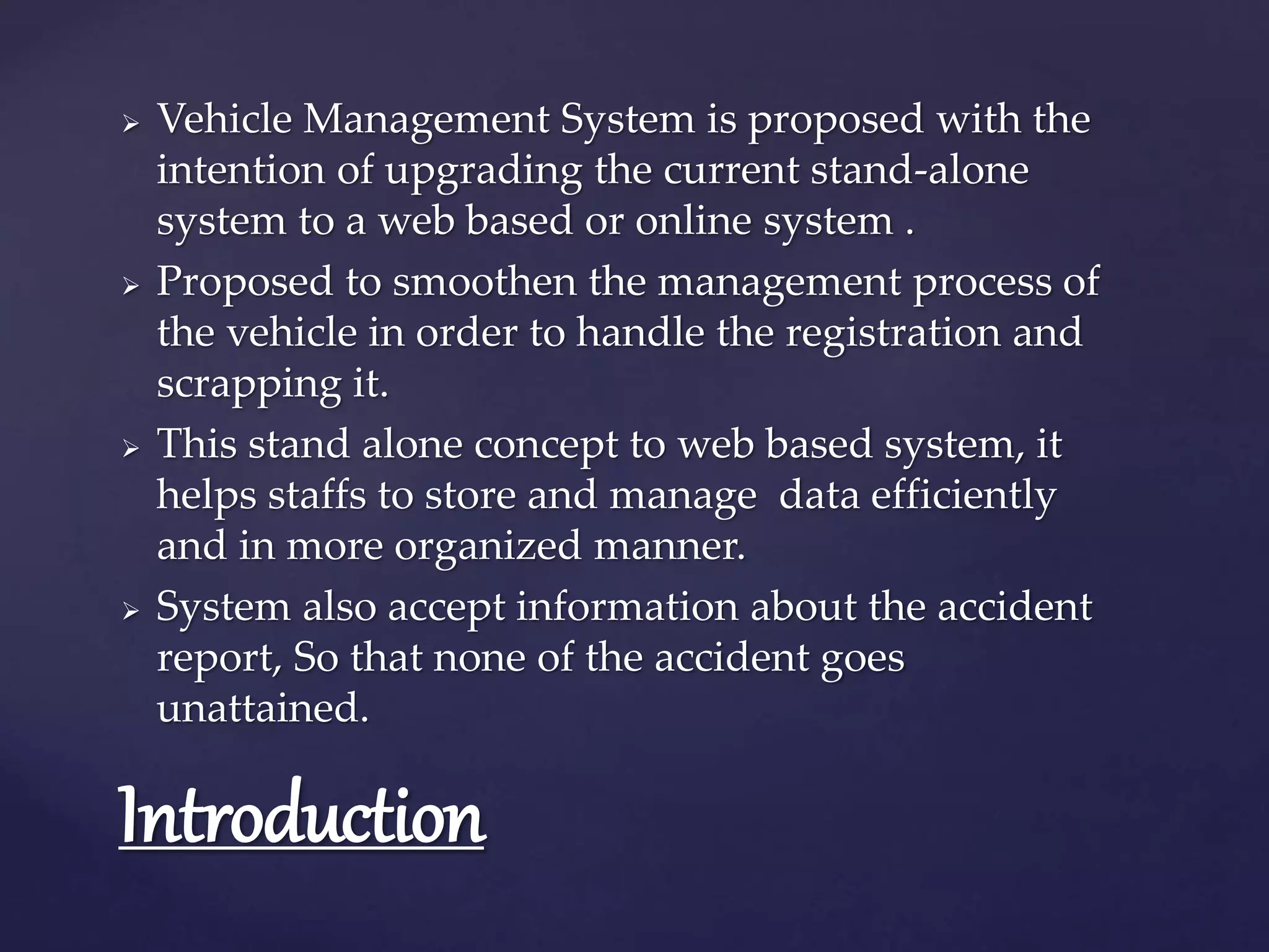VEHICLE MANAGEMENT SYSTEM | PPTX