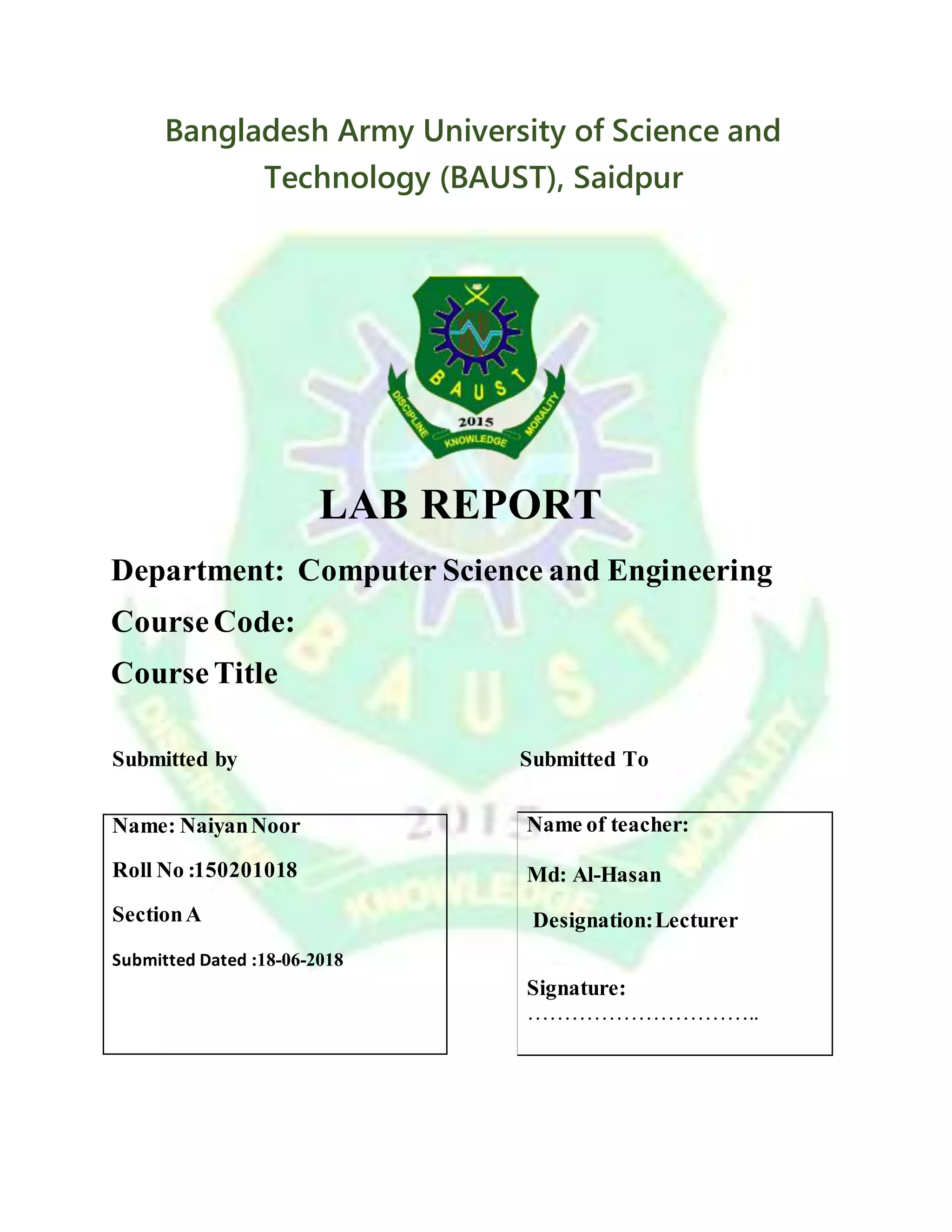 Bangladesh Army University of Science and Technology (BAUST), Saidpur | DOCX