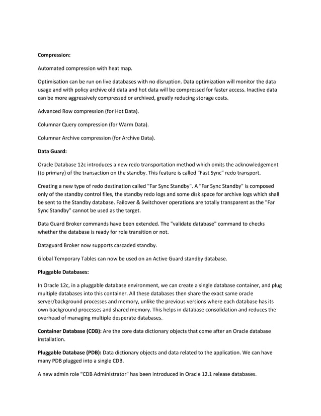 Oracle Database 12c "New features" | DOCX